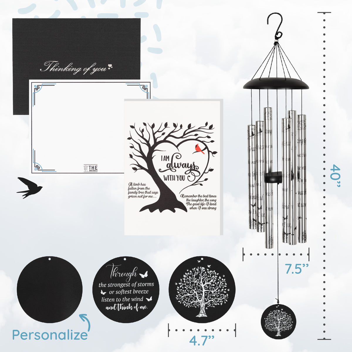 40" Corinthian Wind Chimes, Memorial Wind Chimes, Sympathy Gift For Lo ...